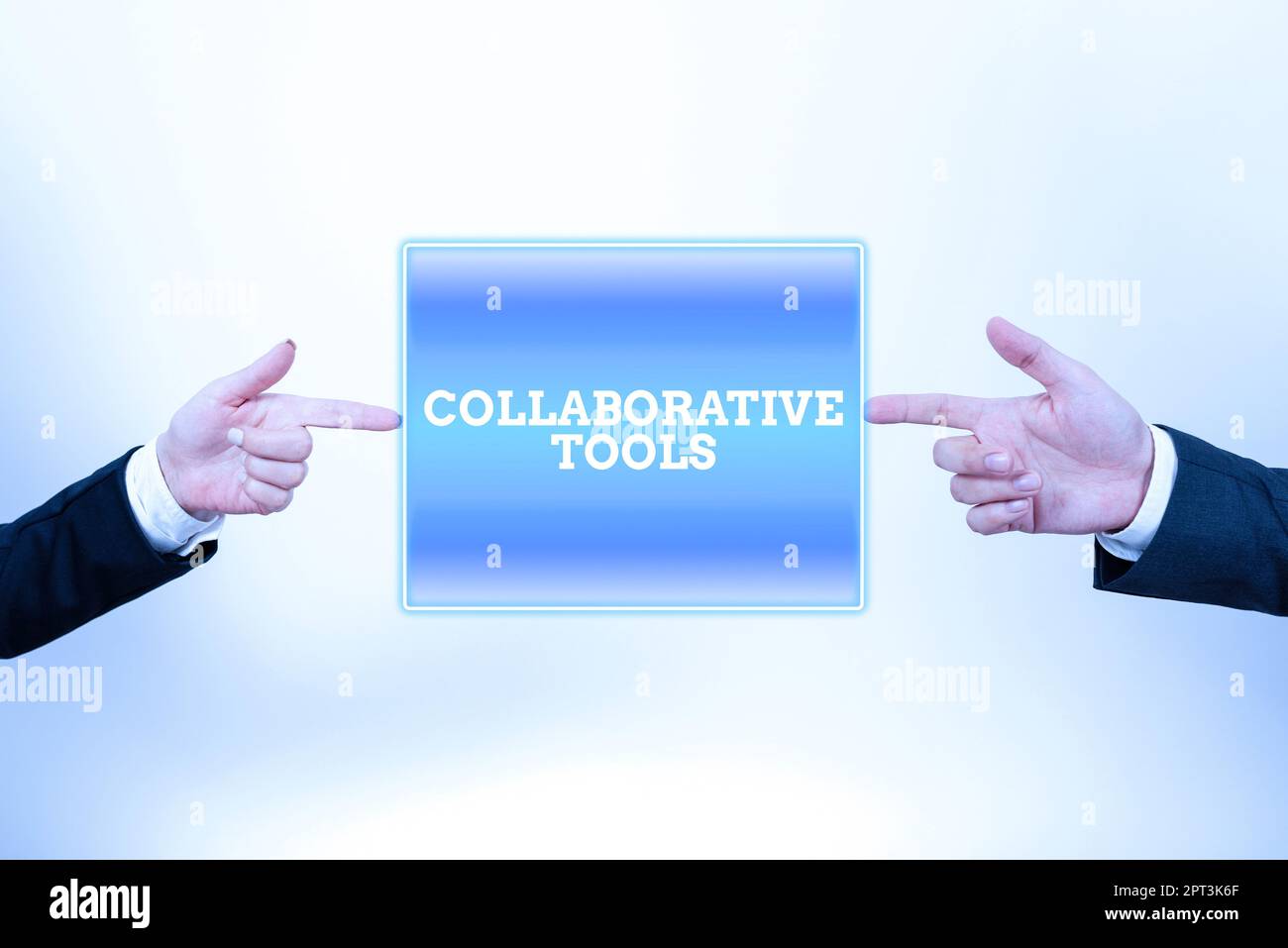 Hand writing sign Collaborative Tools, Business overview Determine the ...