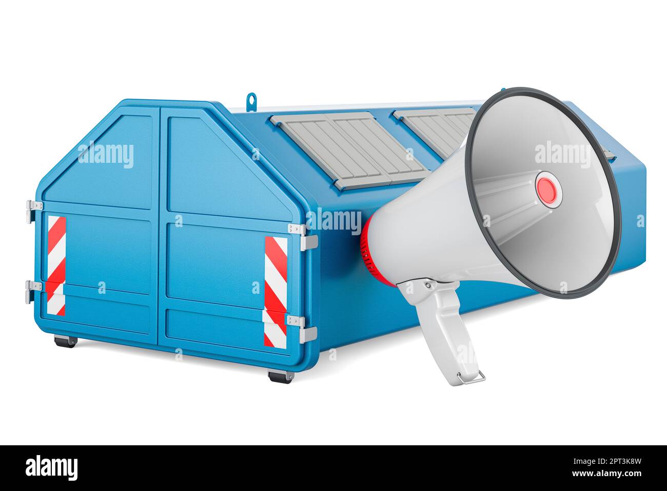 Industrial waste skip with megaphone, 3D rendering isolated on white ...