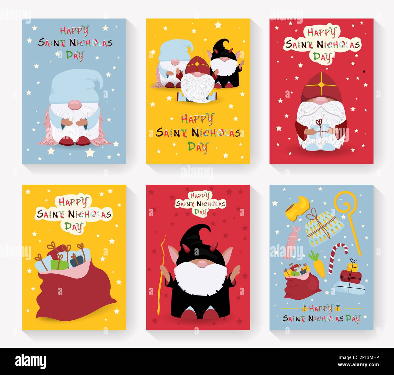 St. Nicholas Day set of postcards. Winter children s holiday. An old ...