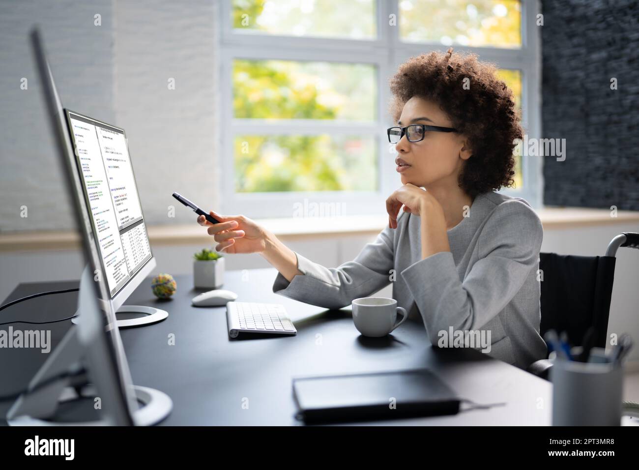 Software Programmer Or Coder Woman Using Office Computer Stock Photo - Alamy