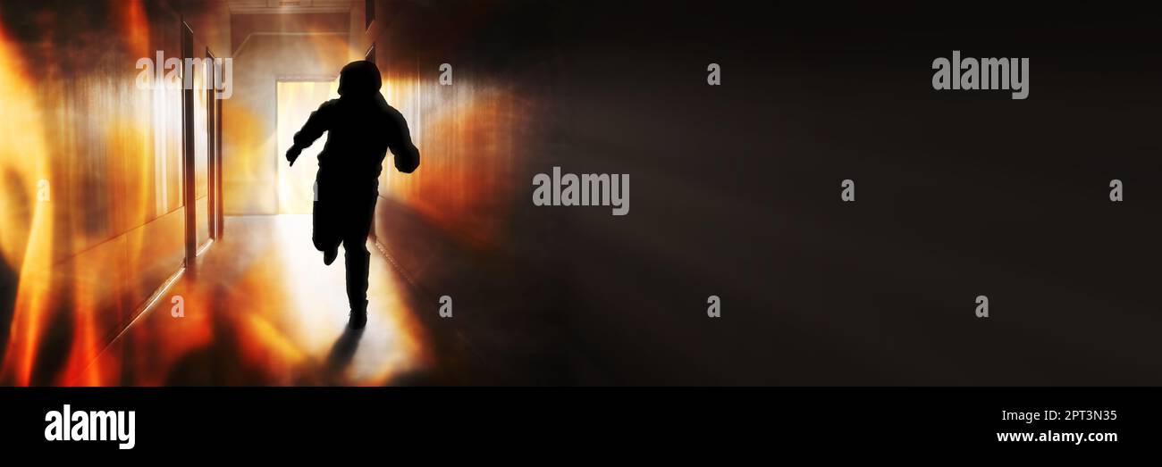 Fire Evacuation Rescue And Emergency Exit. Security Alarm Stock Photo ...