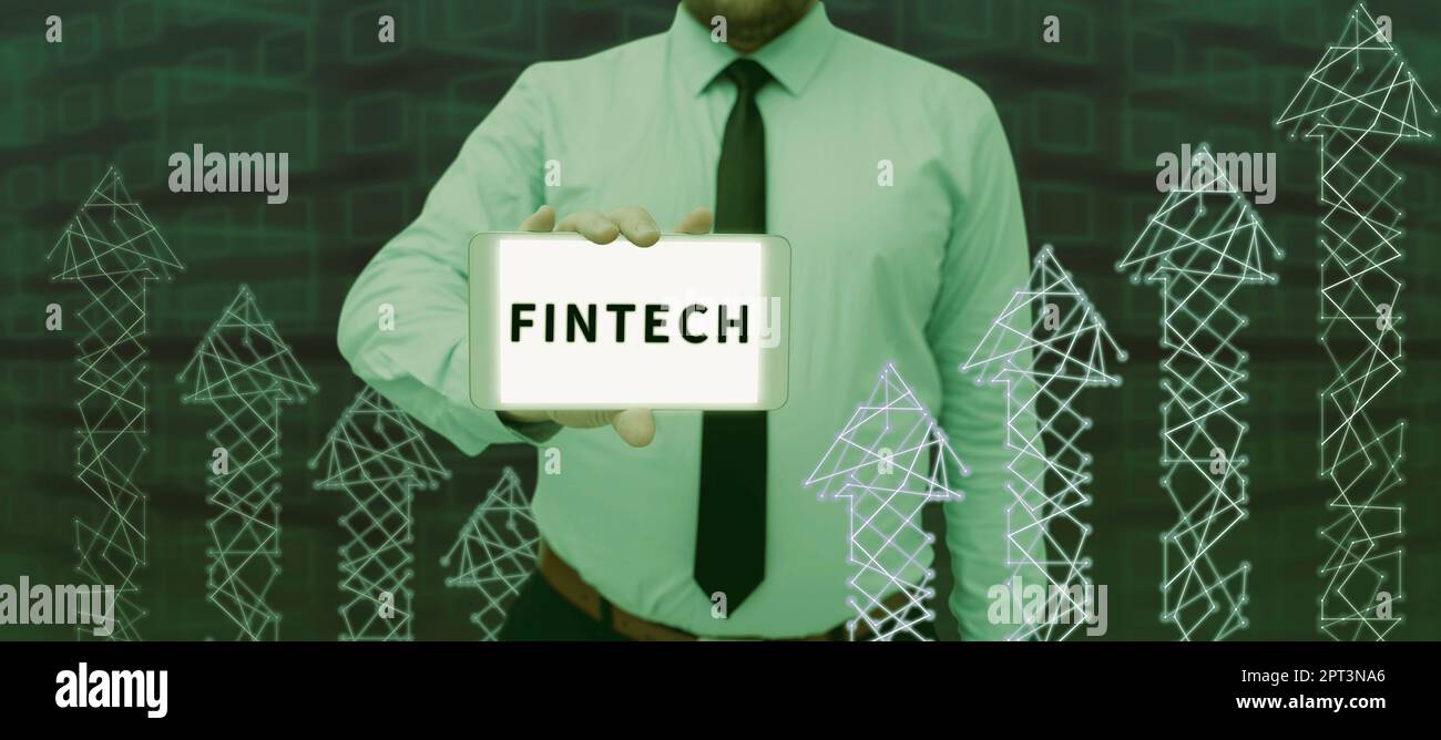 Text sign showing Fintech, Business concept the integration of ...