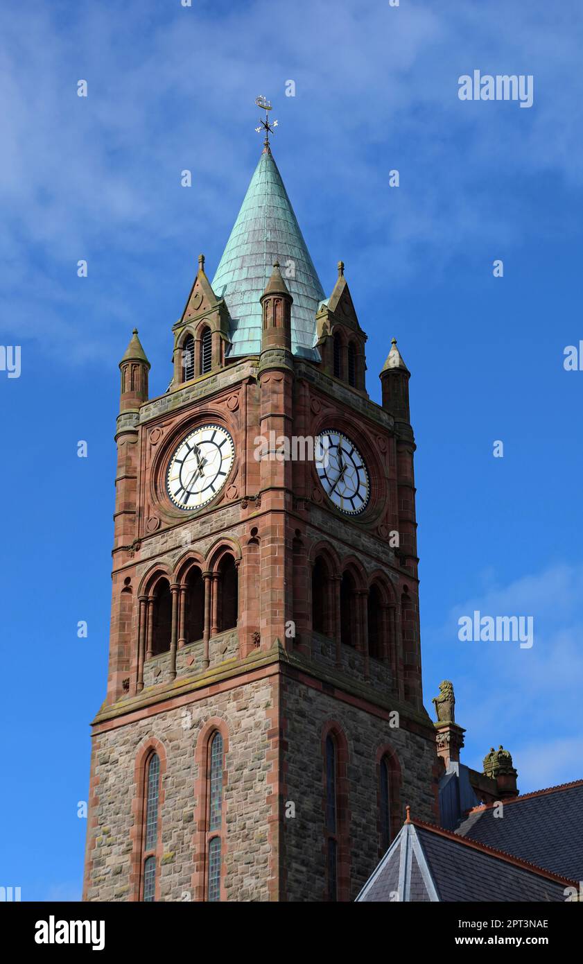 Clock tower of Derry Guildhall Stock Photo - Alamy