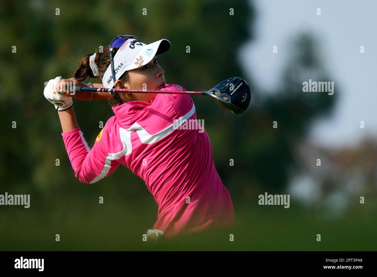 Atthaya Thitikul hits from the 11th tee during the first round of the LPGA LA Championship golf ...