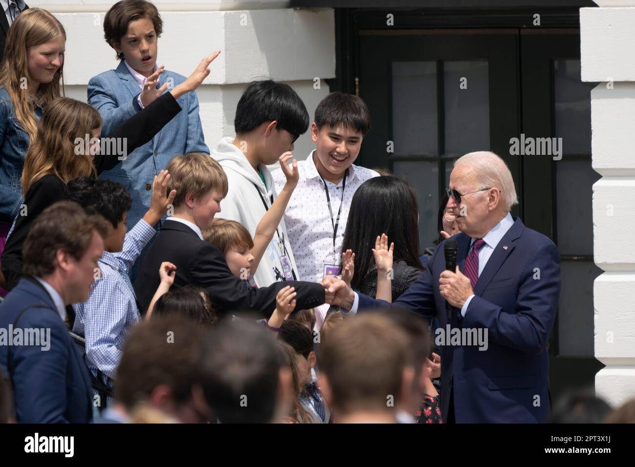 United States President Joe Biden, gives a guest a fist bump during a ...