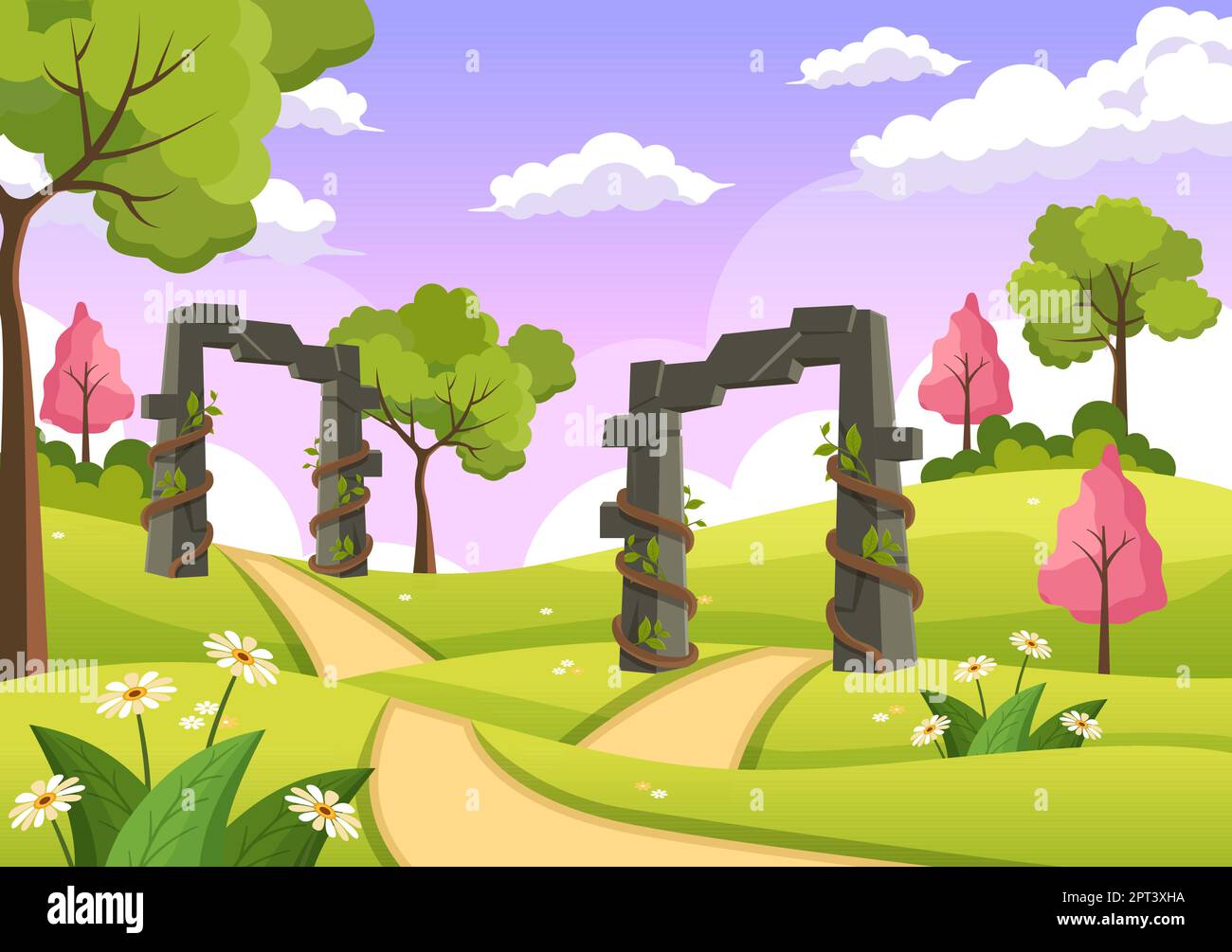 Portal with Summer Landscape Stone Arch Entrance to Public Park, Green ...