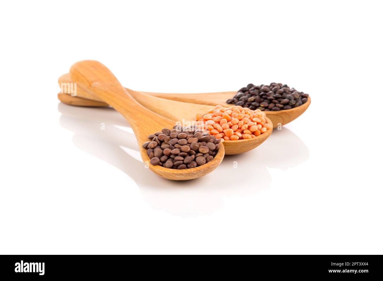 Various lentils in wooden spoons isolated on white background. Collection Stock Photo - Alamy