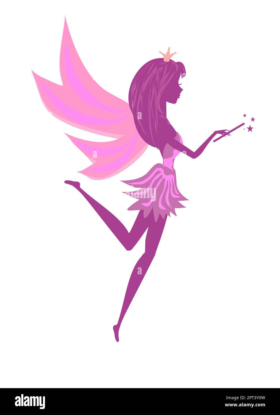 Beautiful fairy with magic wand - pink silhouette on a white background ...