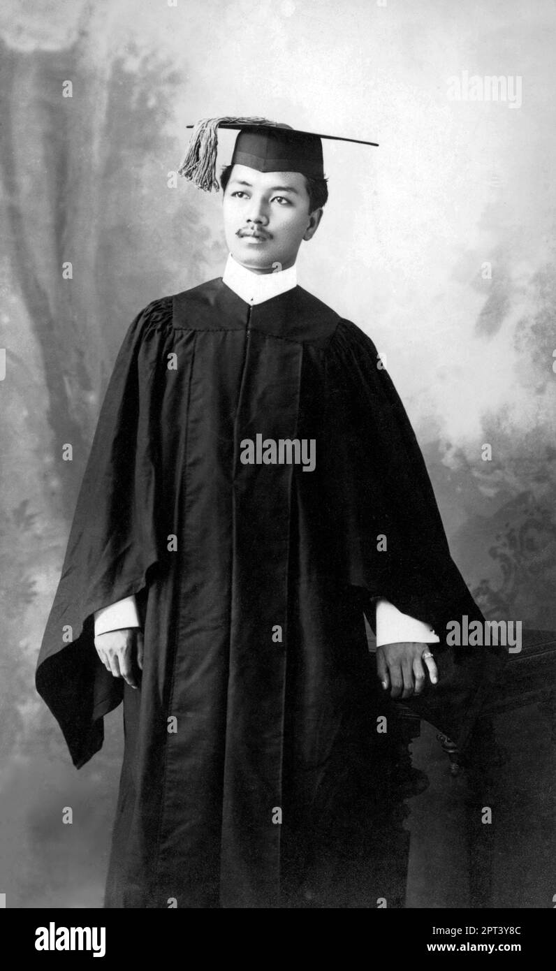Young Filipino male in graduation cap and gown, circa 1915 Stock Photo ...