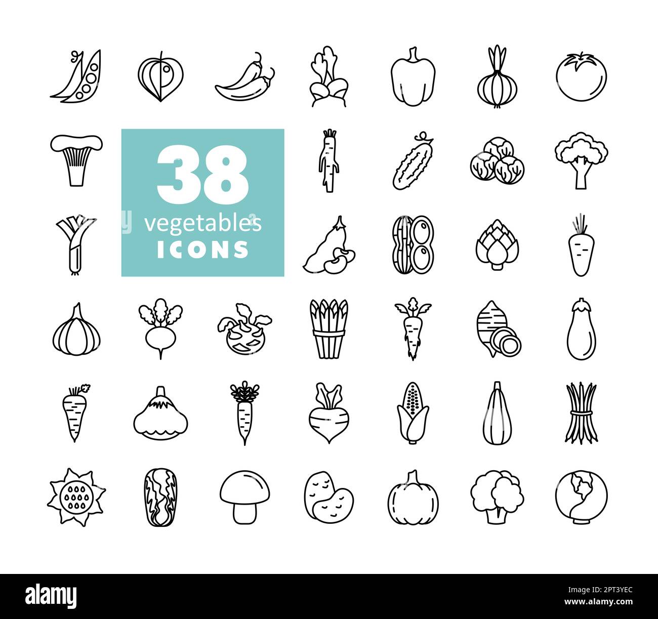 Vegetables outline isolated vector icons set. Graph symbol for food and ...