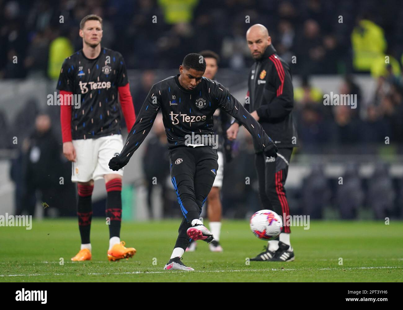 Manchester United's Marcus Rashford warms up prior to the Premier ...