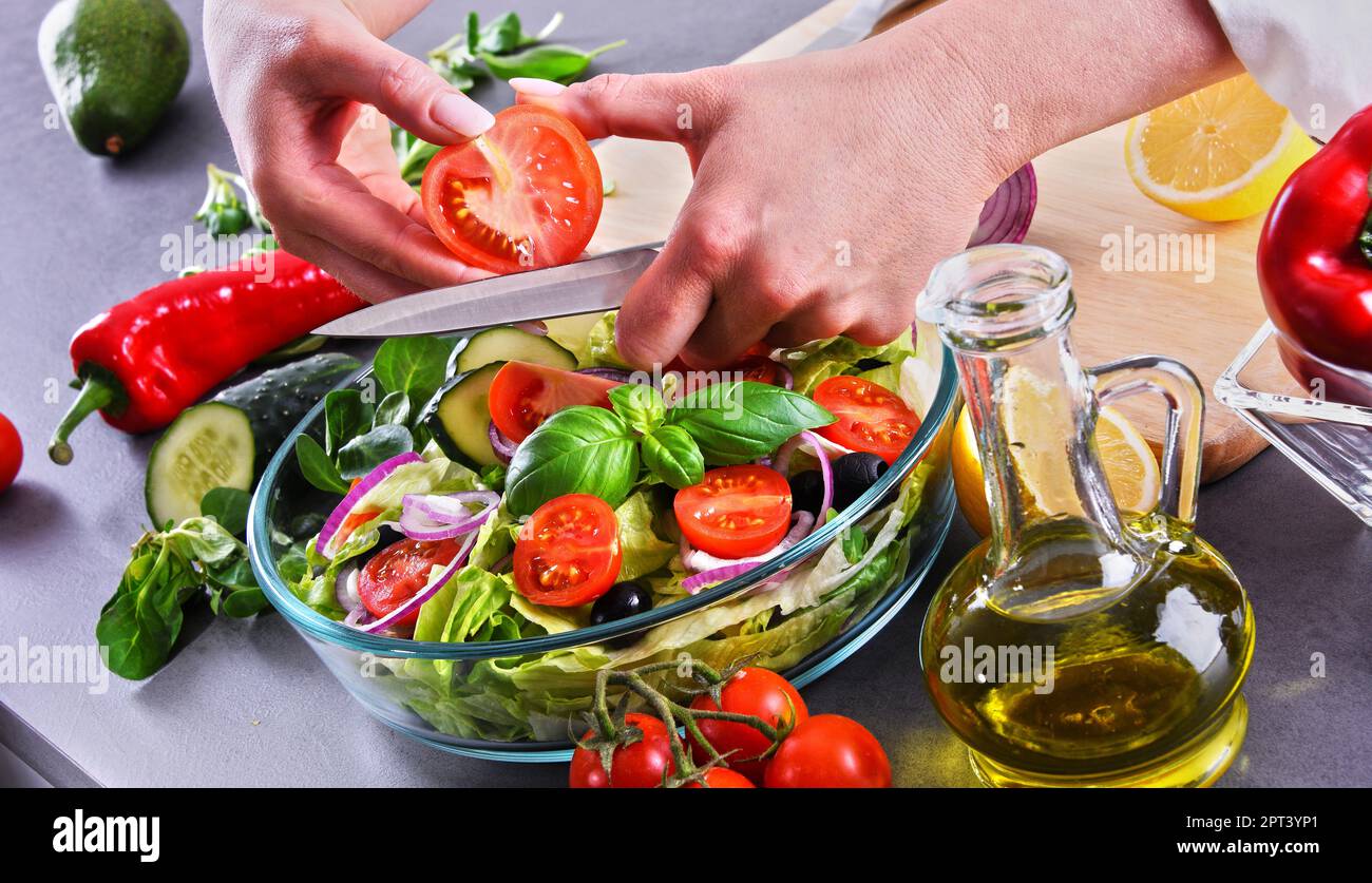 Preparation of a vegetable salad from fresh organic ingredients Stock ...