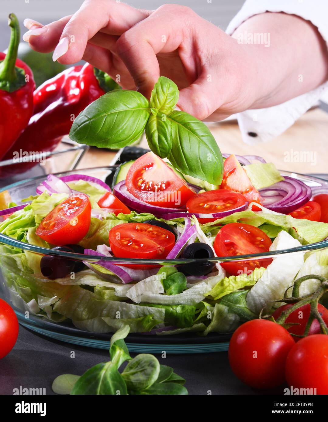 Preparation of a vegetable salad from fresh organic ingredients Stock ...
