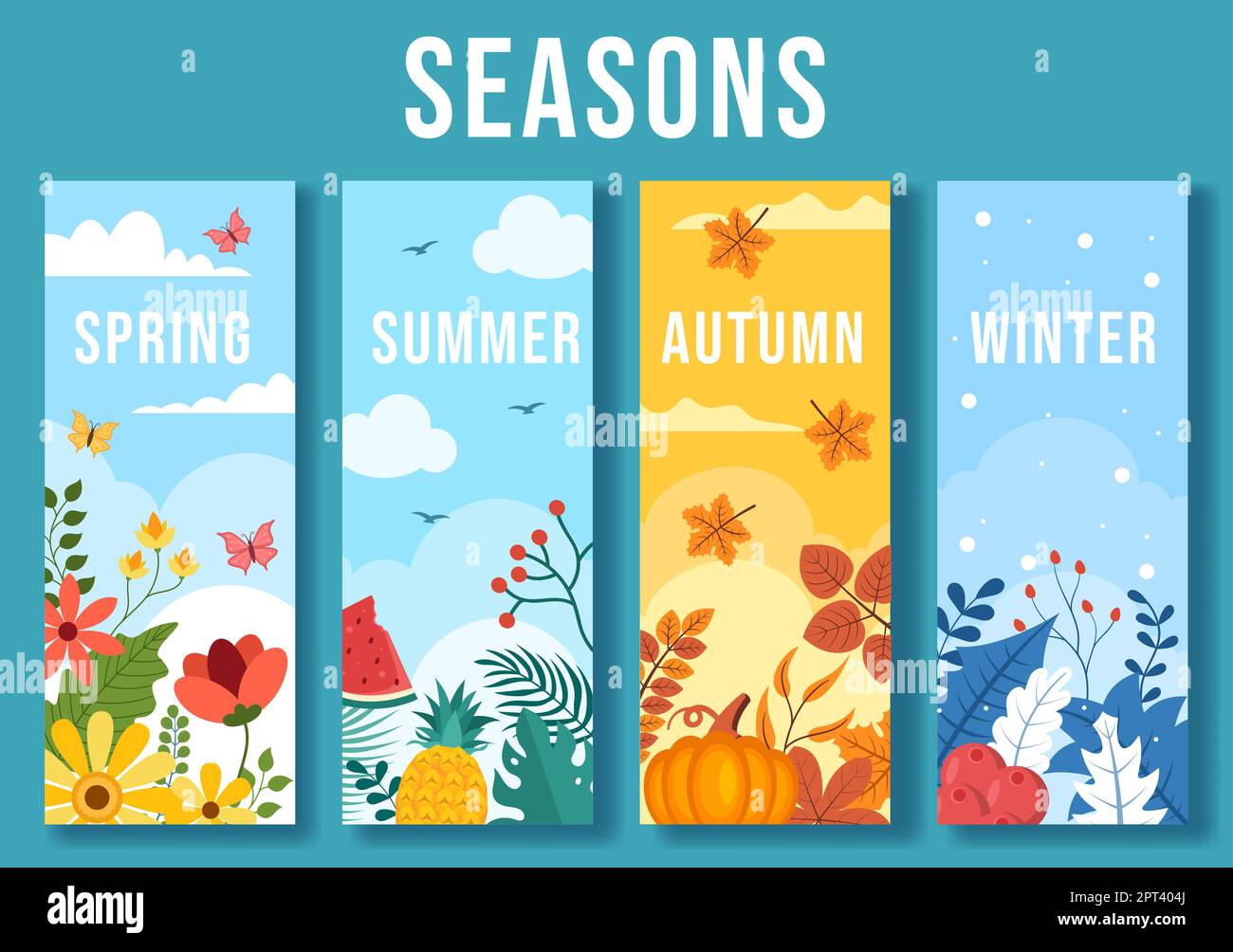 Scenery of the Four Seasons of Nature with Landscape Spring, Summer ...