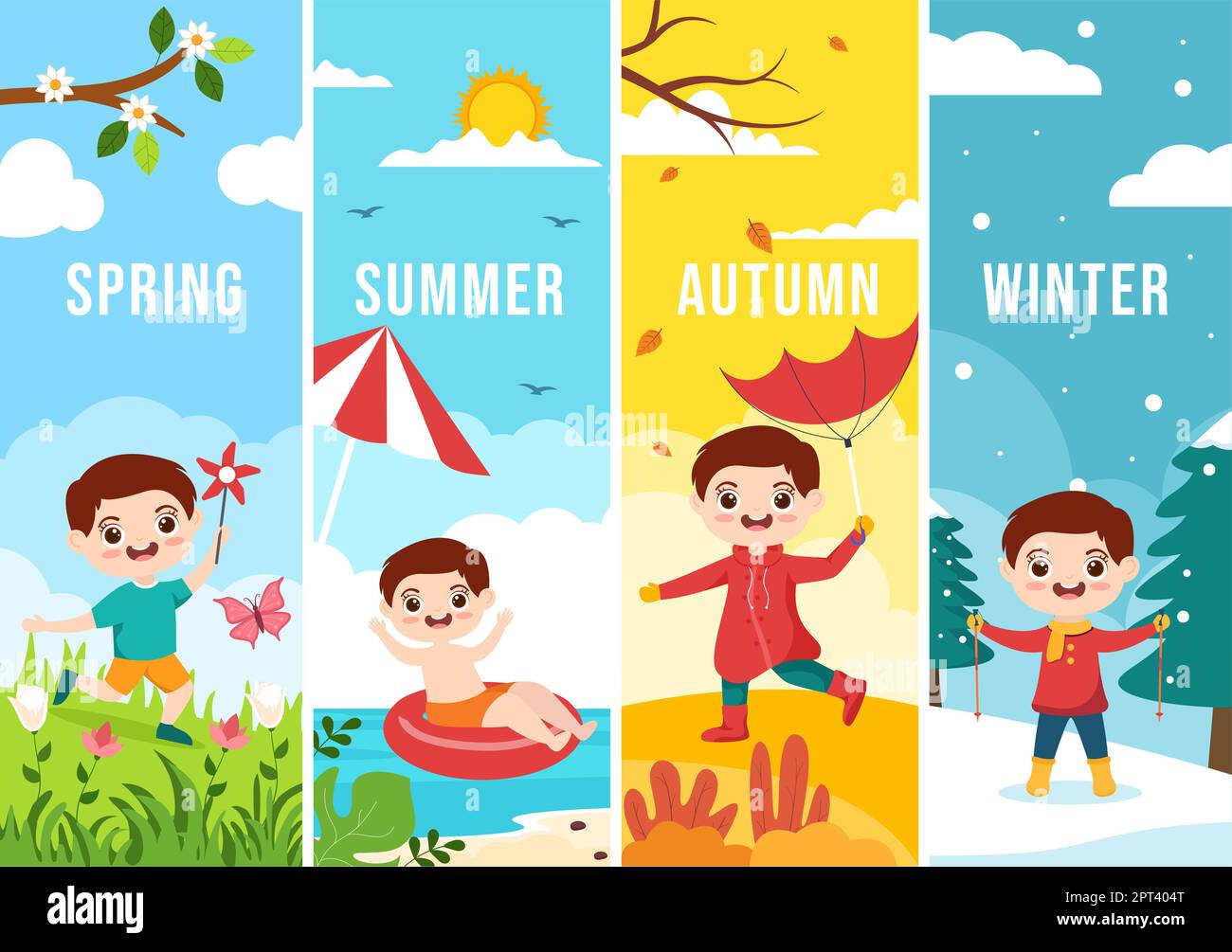 Scenery of the Four Seasons of Nature with Landscape Spring, Summer ...