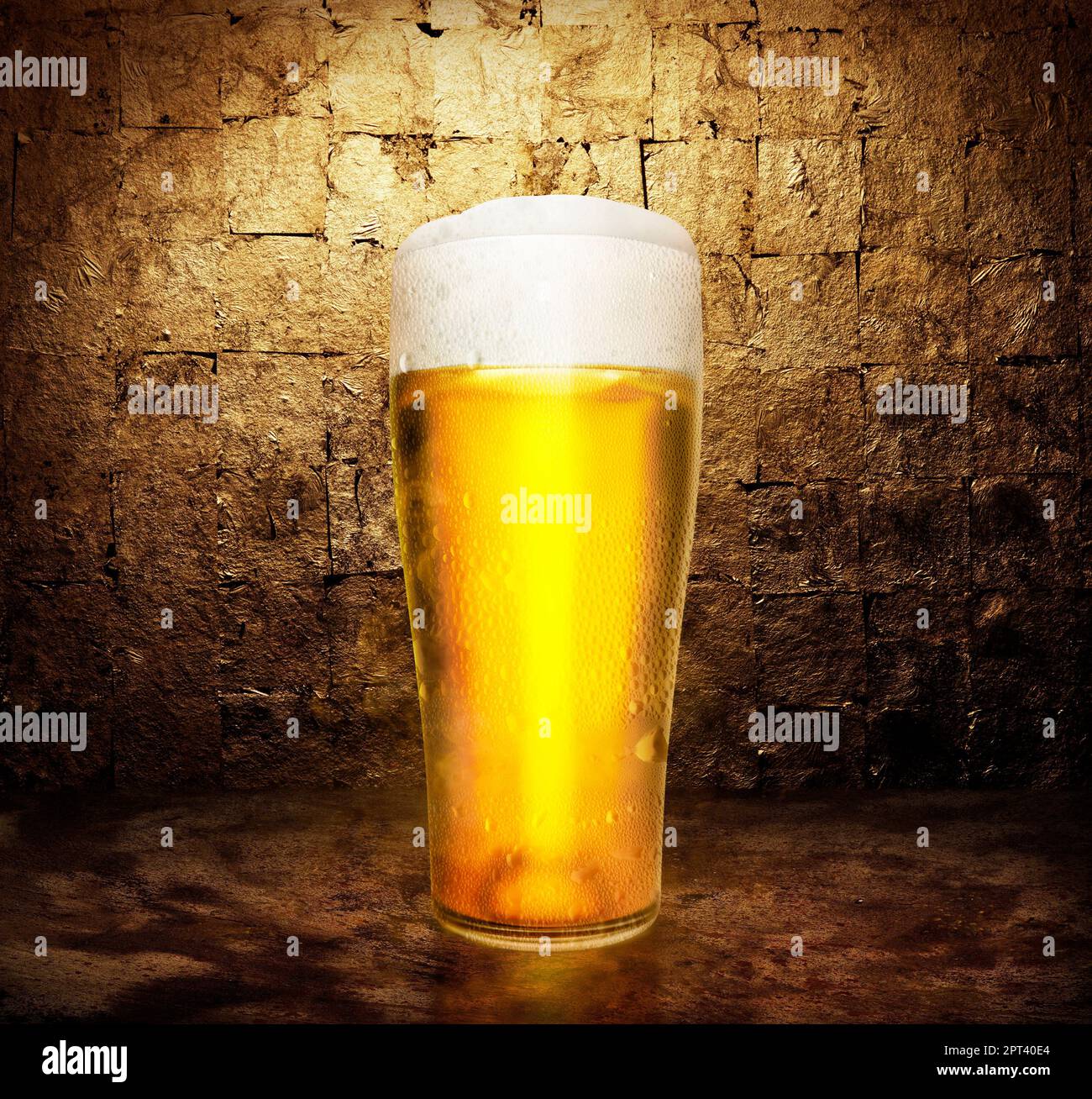 beer glass on dark golden color background. 3d render Stock Photo - Alamy
