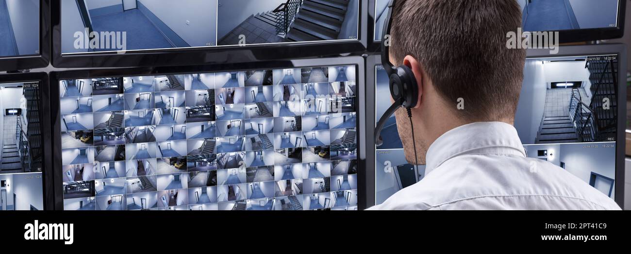 Security Guard CCTV Footage. Surveillance System Operator Stock Photo ...