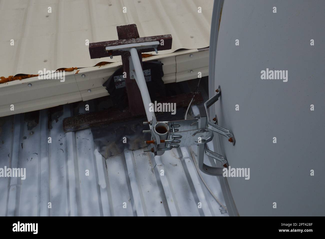 Installation and configuration of a satellite television a dish Stock ...