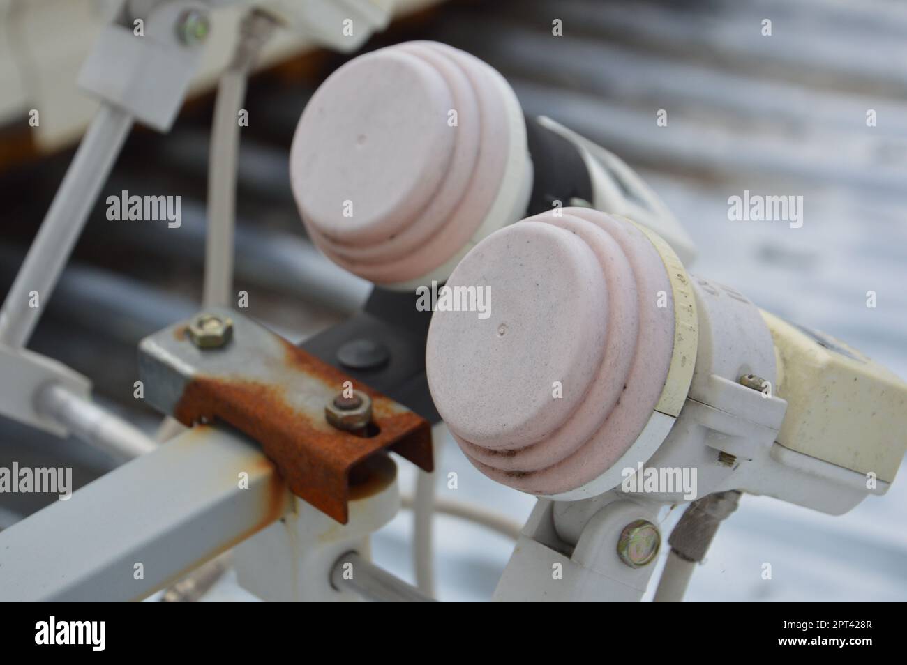 Installation and configuration of a satellite television a dish Stock ...