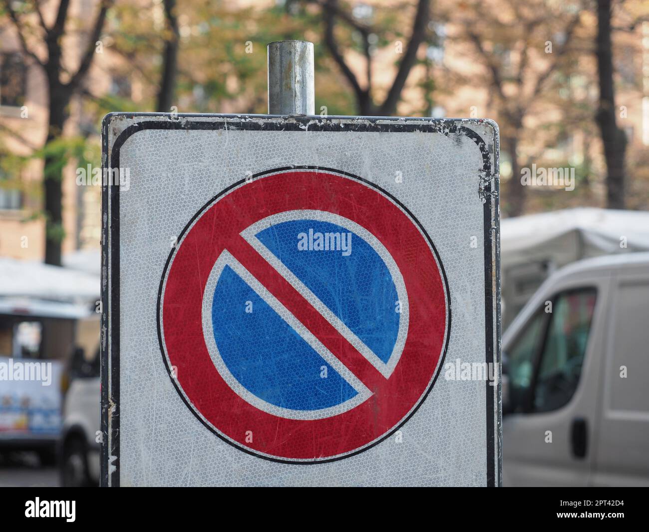 no parking traffic sign over blurred background Stock Photo - Alamy
