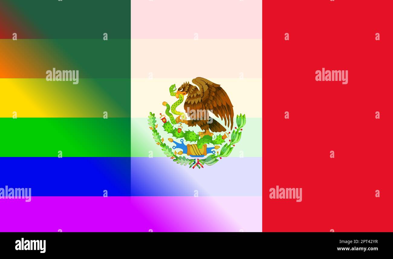 Flag of the South American country of Mexico faded with the LGBT ...
