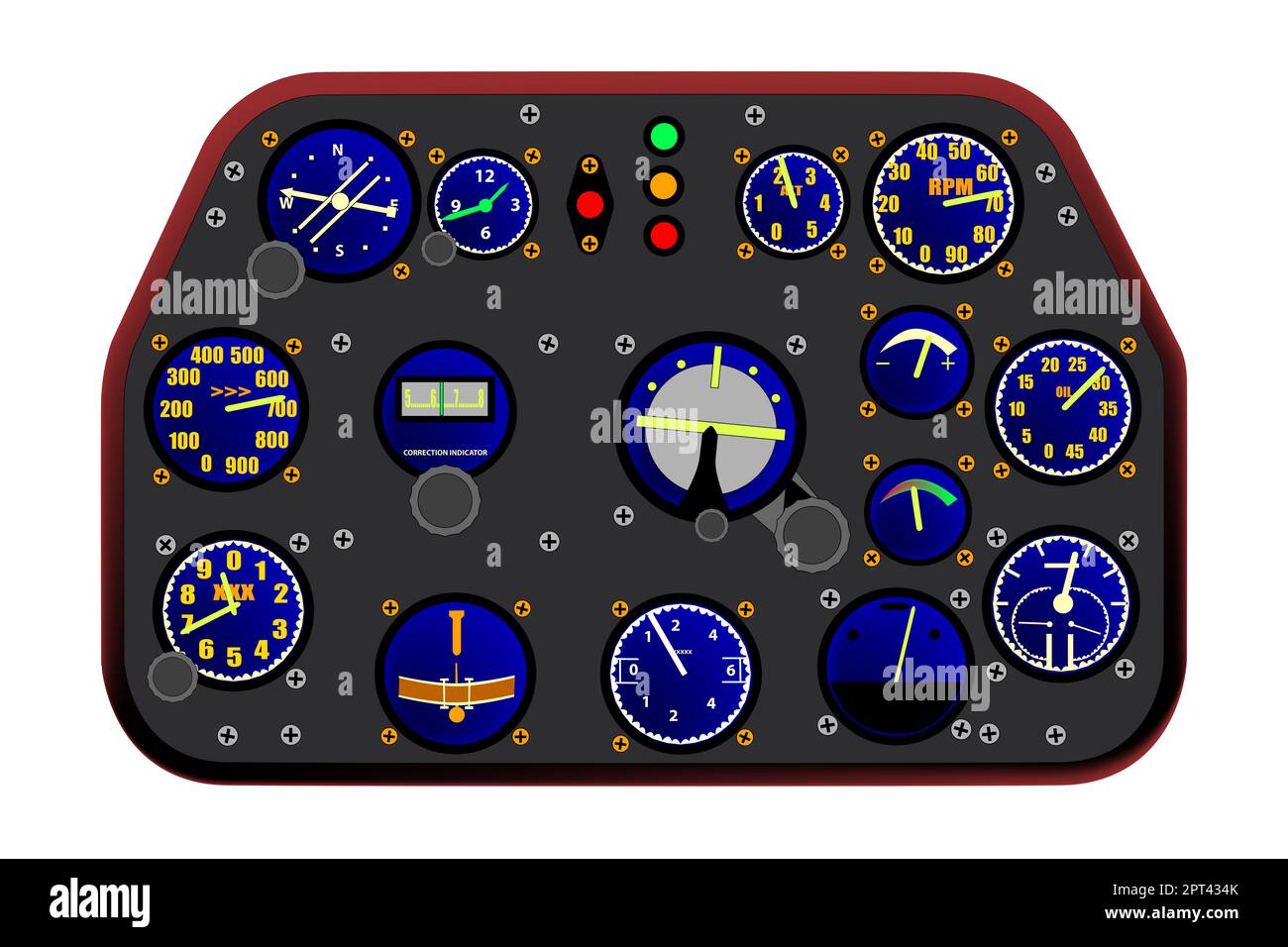 Control Panel of a WWII fighter plane with dials and guages isolated on ...