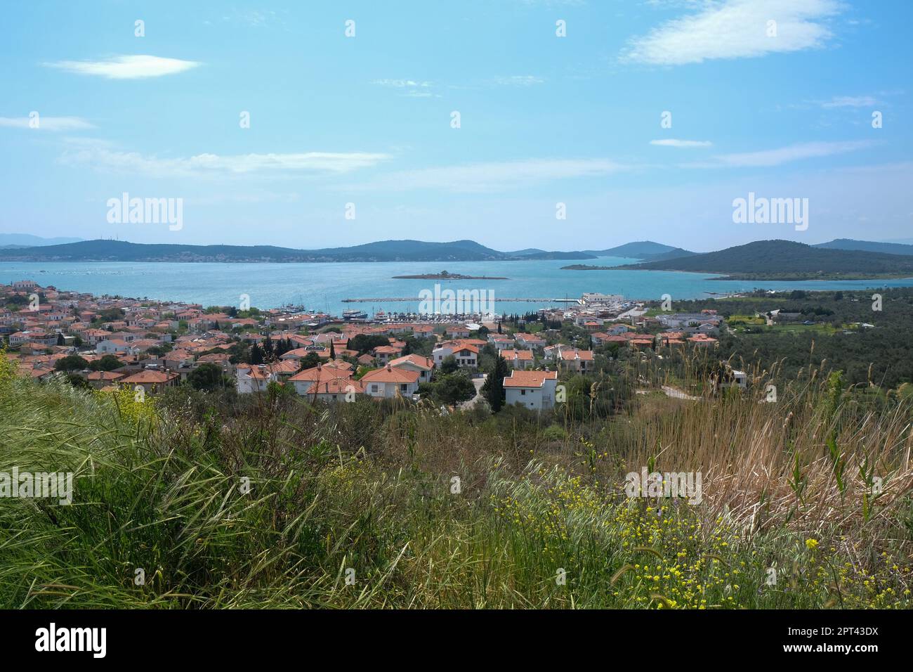 Cunda Island and Ayvalık wide angle landscape from the top of Cunda ...