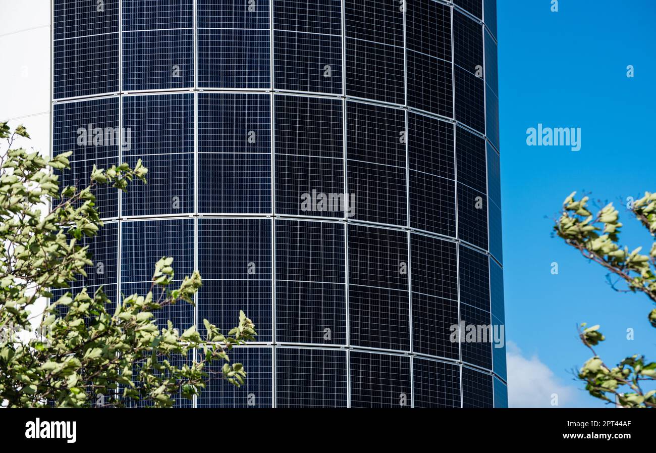 Solar panels mounted on the exterior of a large tank Stock Photo - Alamy