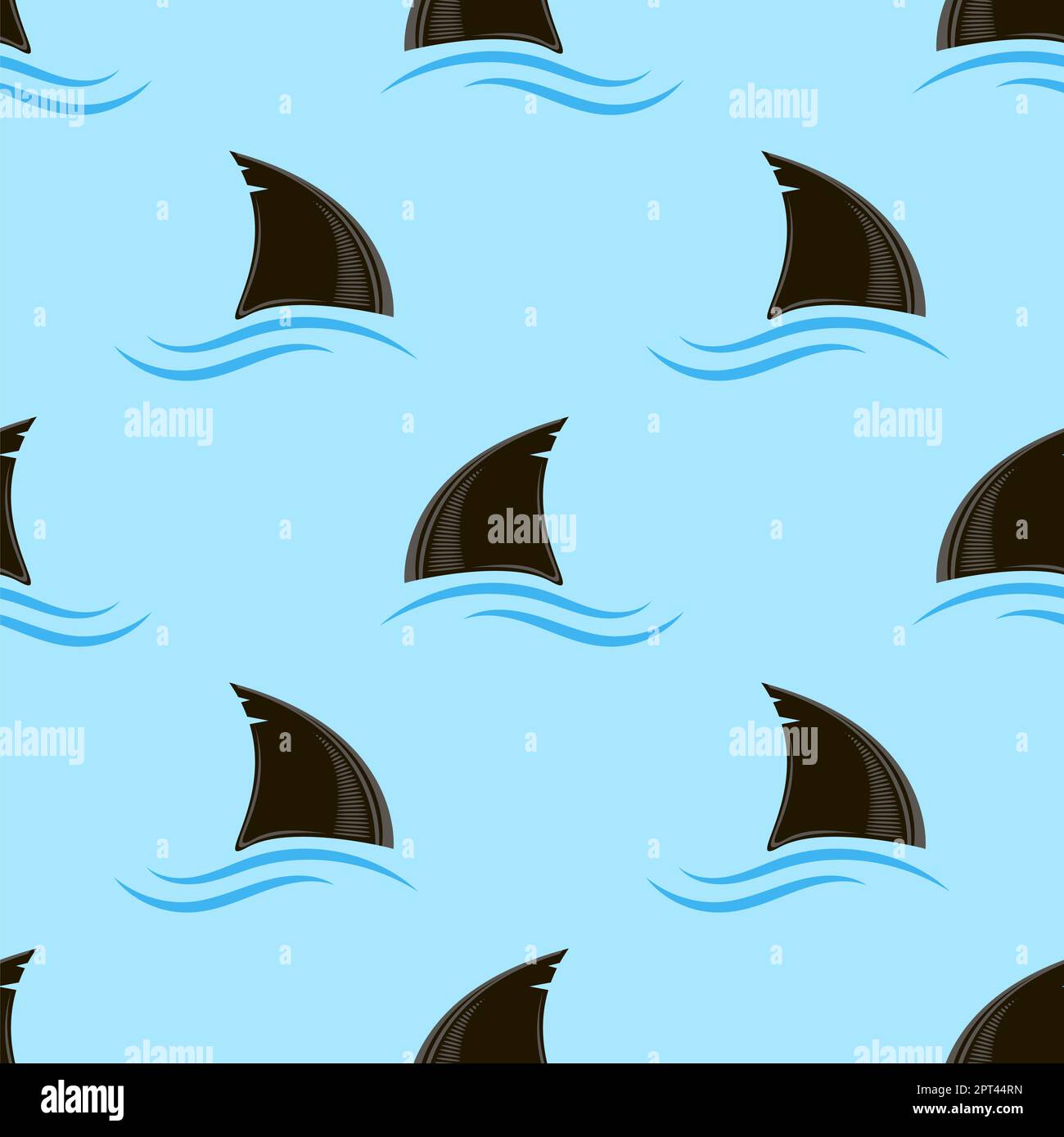 Shark Fin Silhouette Icon and Blue Waves Isolated on Blue Background ...