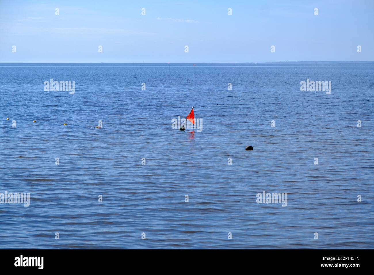 Fishing nets have marker flags for easier spotting. Baltic Sea Stock ...
