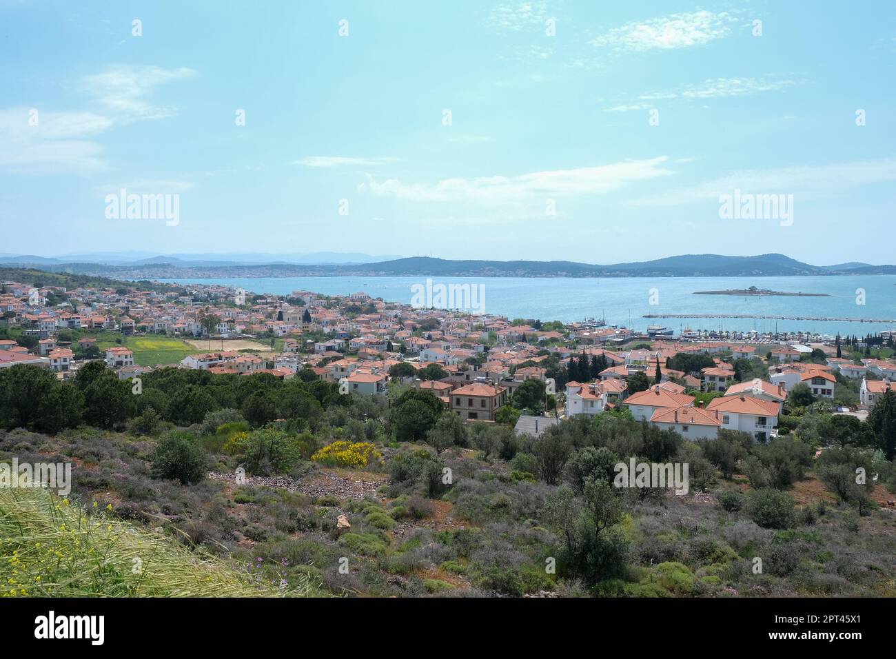 Cunda Island and Ayvalık wide angle landscape from the top of Cunda ...