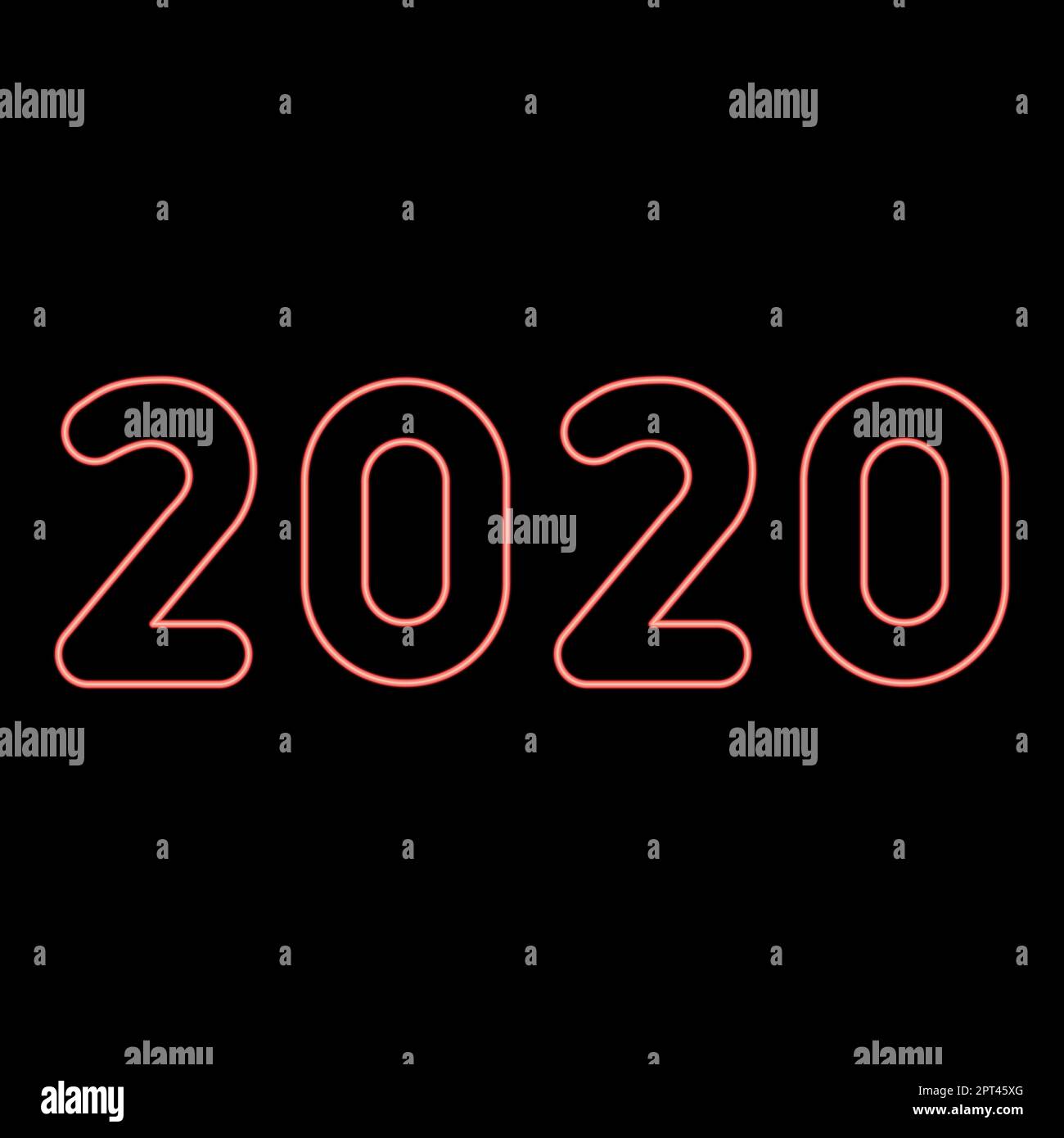 Neon 2020 text symbols New Year letters red color vector illustration ...