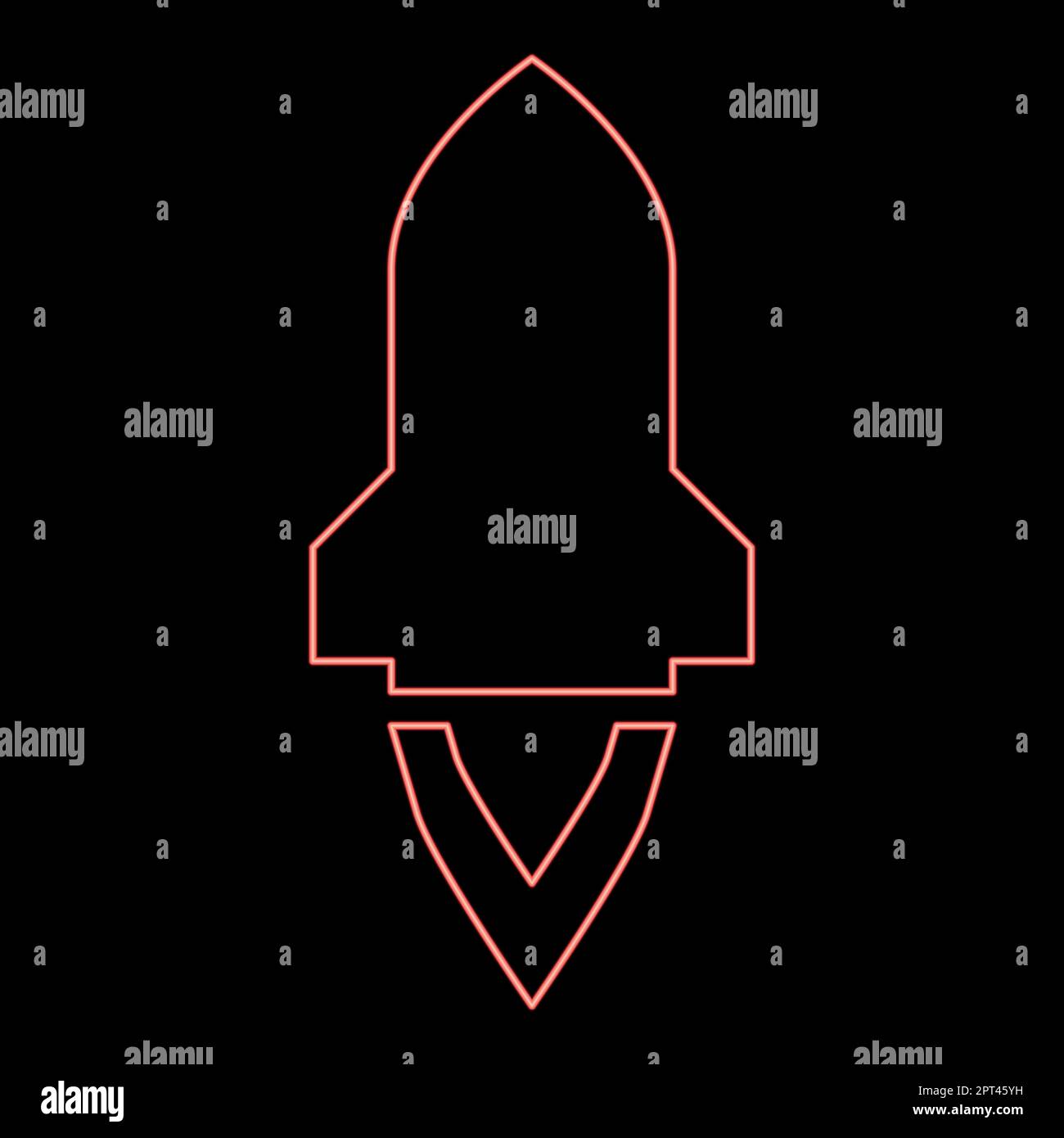 Neon rocket with flame in flying Spaceship launching Space exploration ...