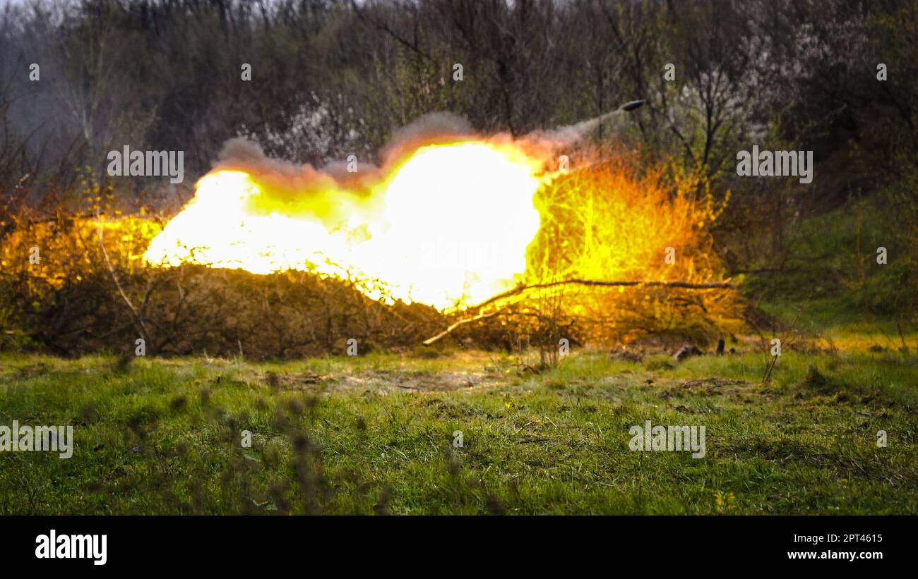 Bakhmut, Ukraine. 27th Apr, 2023. Ukrainian soldier from the 17th tank ...