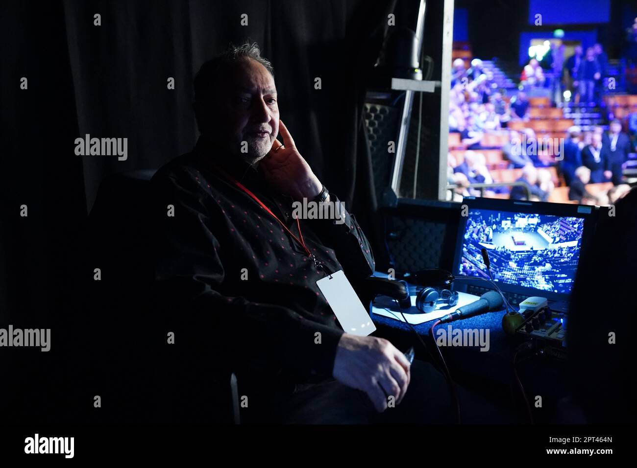 Joe Johnson is seen in a commentary booth on day thirteen of the Cazoo ...