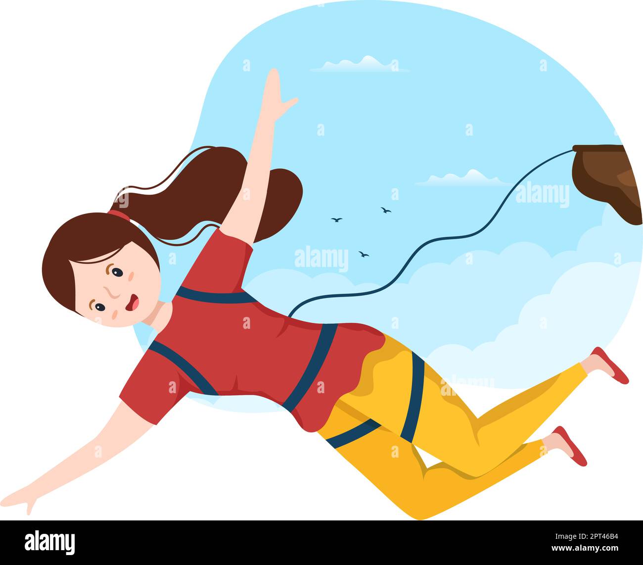 Bungee Jumping Illustration with a Person Wearing an Elastic Rope Falling Jumping From a Height ...