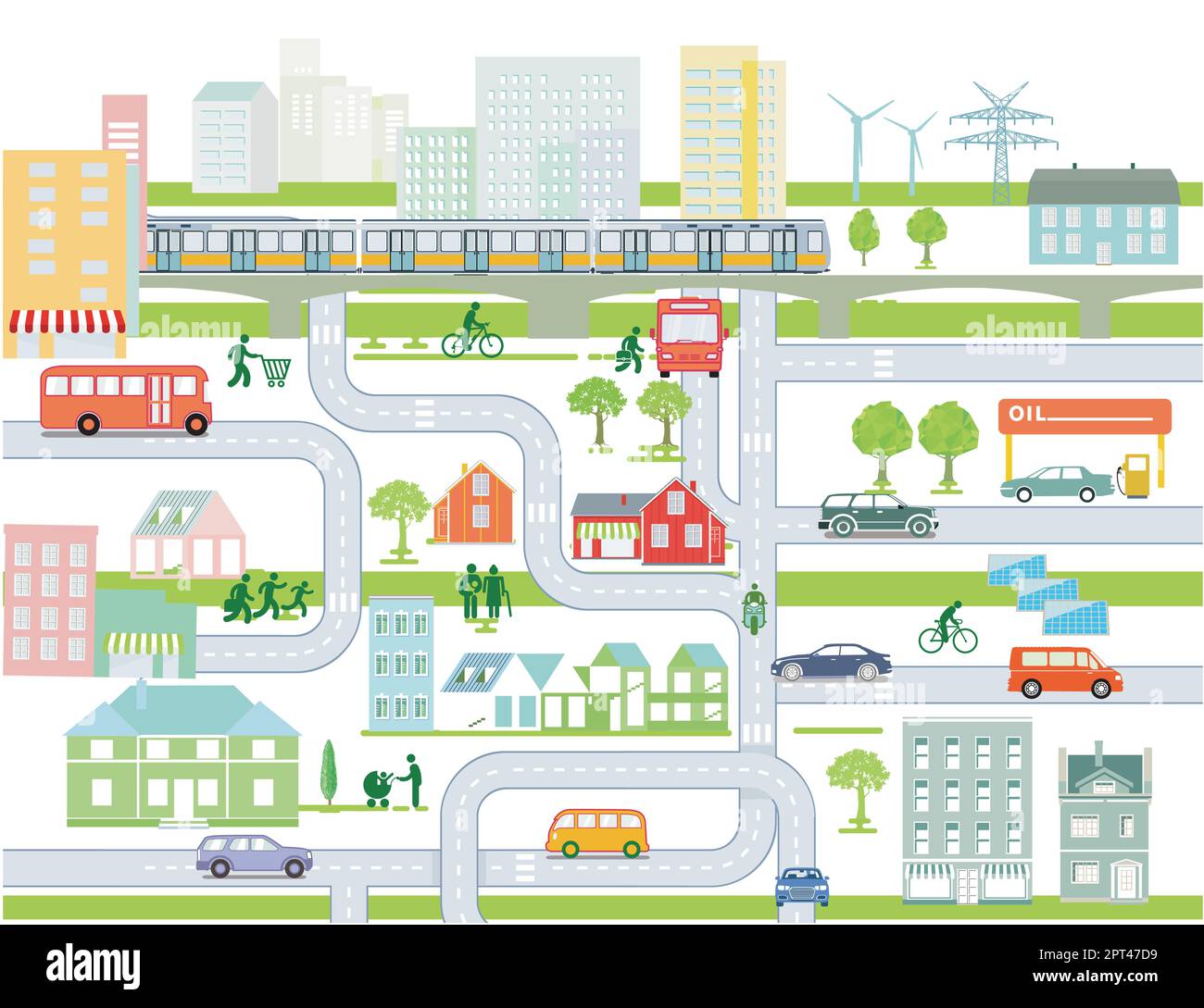 City map with road traffic and houses, information illustration Stock ...
