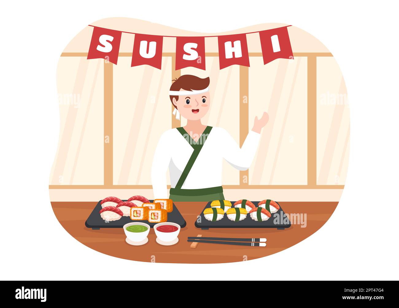 Sushi Bar Japan Asian Food or Restaurant of Sashimi and Rolls for ...