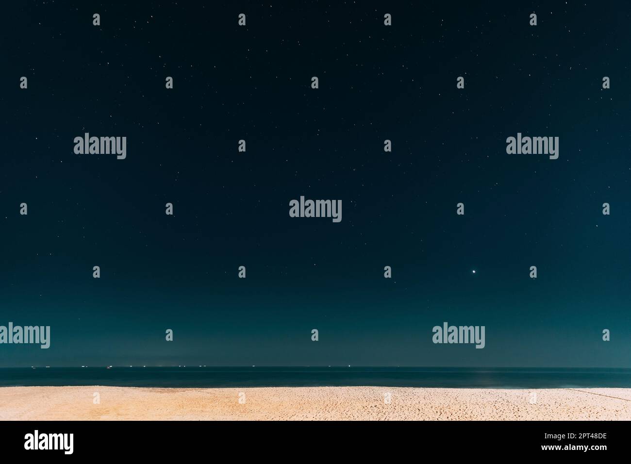 Real Night Sky Stars. Natural Starry Sky In Blue Color Above Sea ...