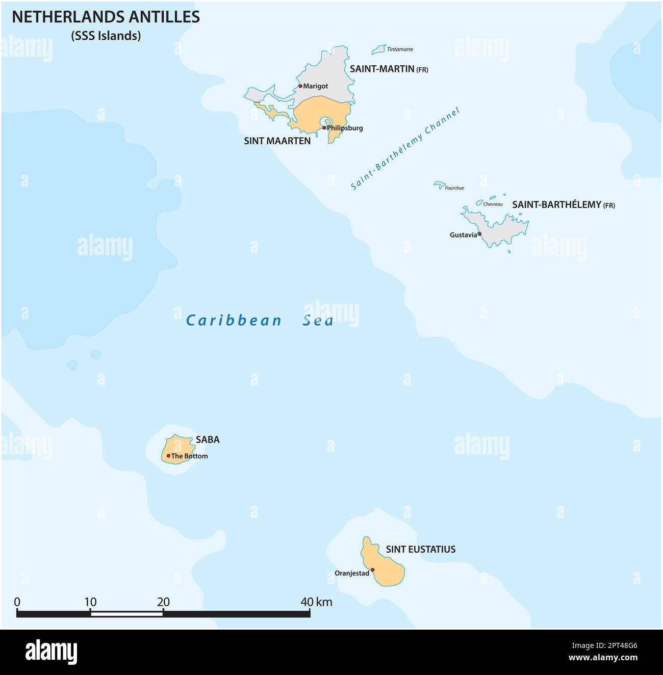 Vector map of the three SSS islands, Netherlands Antilles Stock Vector ...
