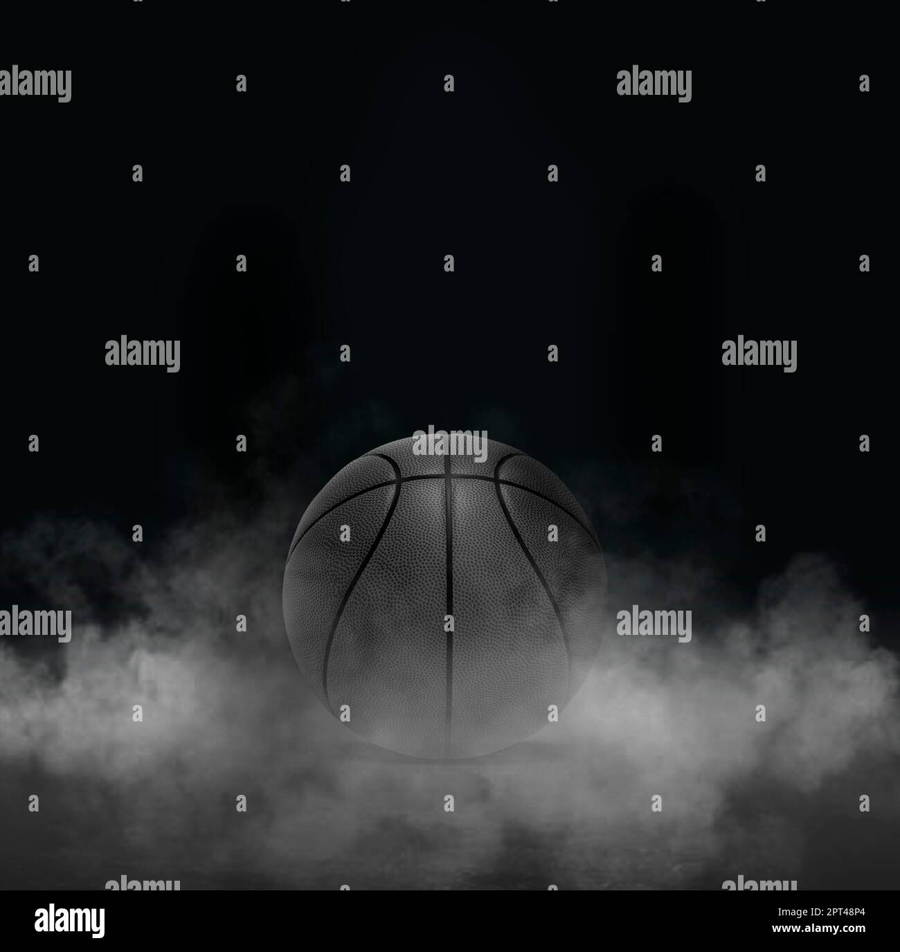 Black Basketball ball with cold vapor an isolated dark studio ...