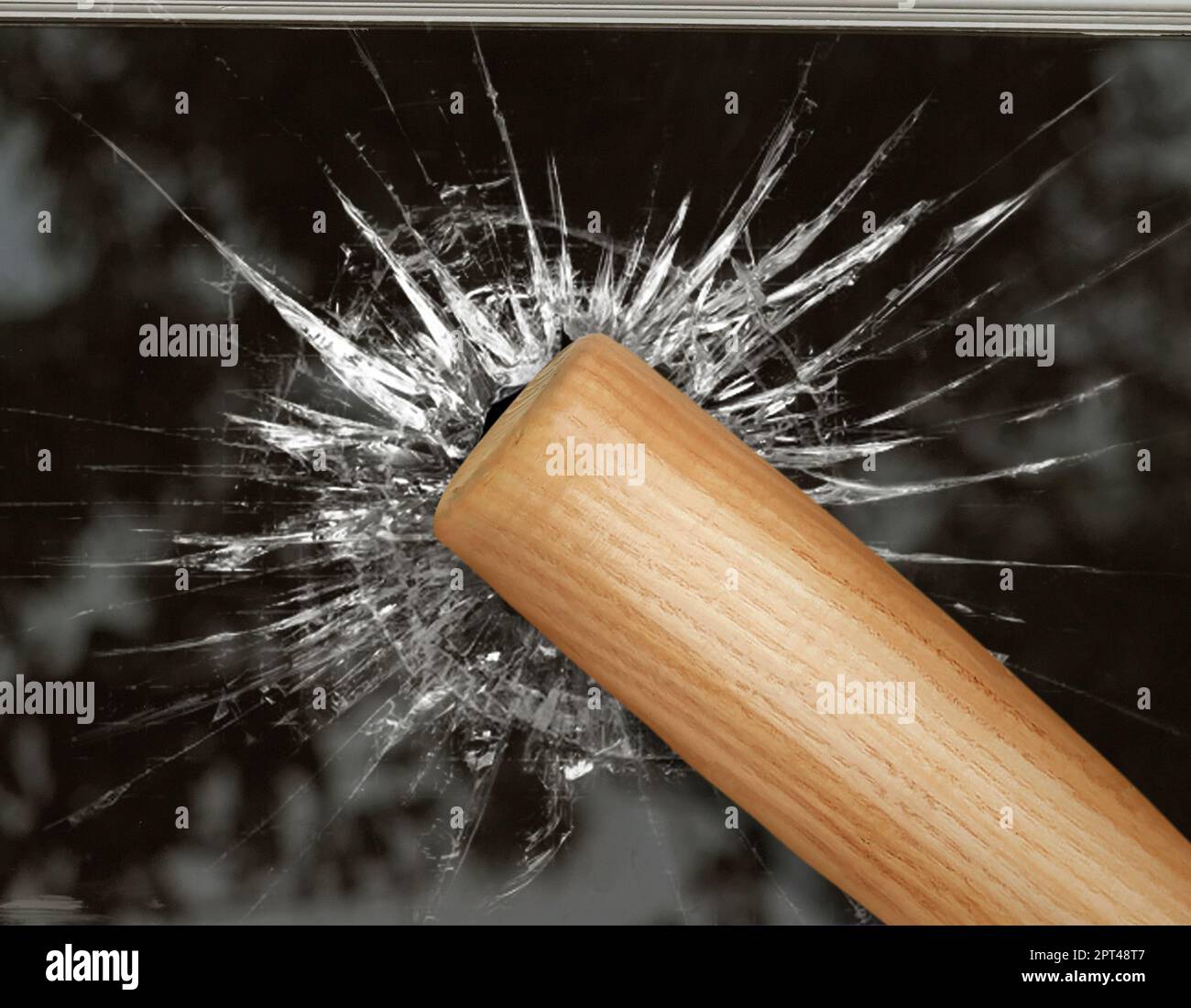 Baseball bat hits through broken glass Stock Photo - Alamy