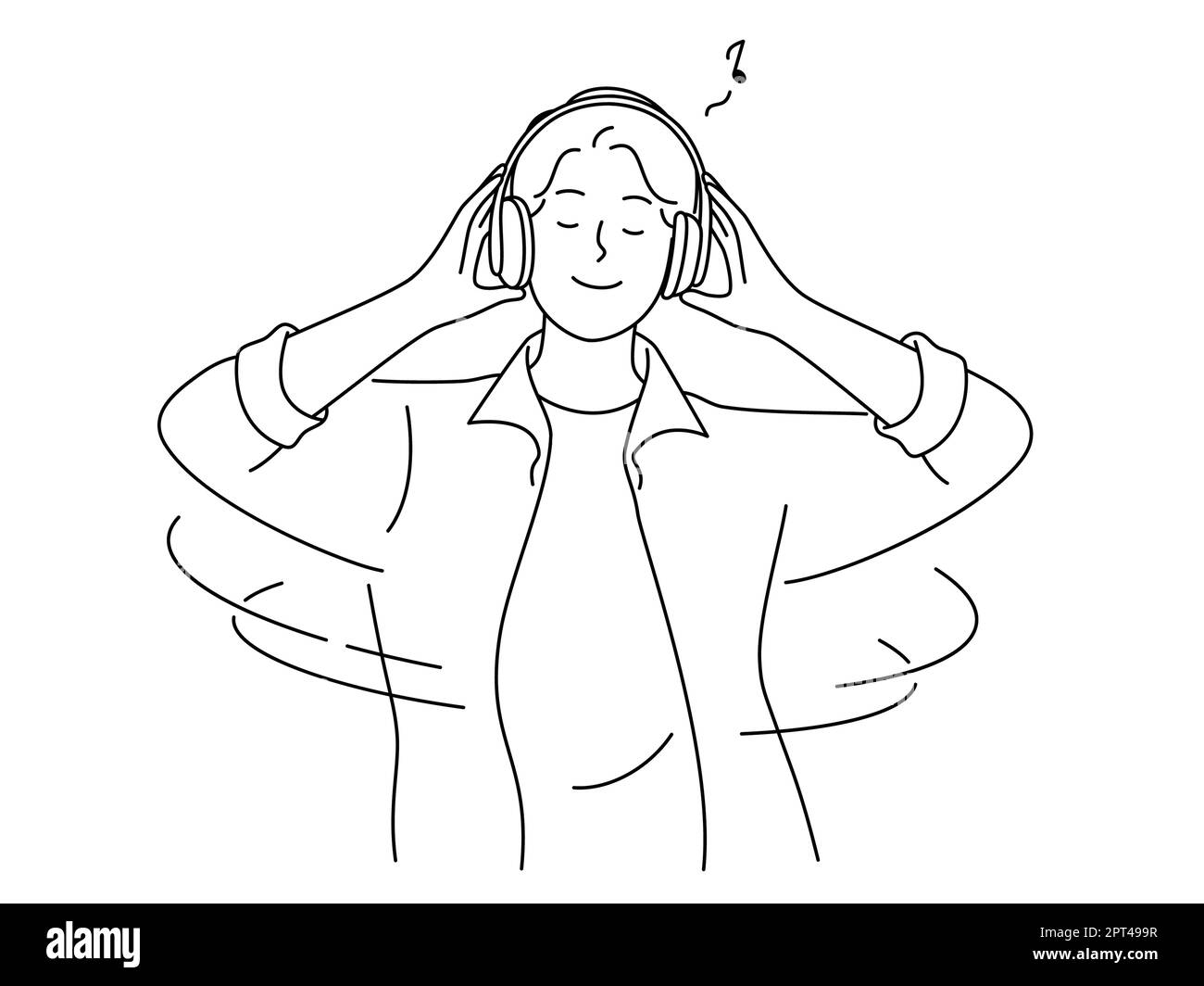 Young man earphones cartoon Black and White Stock Photos & Images - Alamy