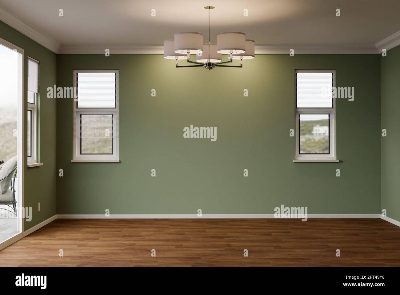 3D Illustration of Newly Remodeled Room of House with Wood Floors ...