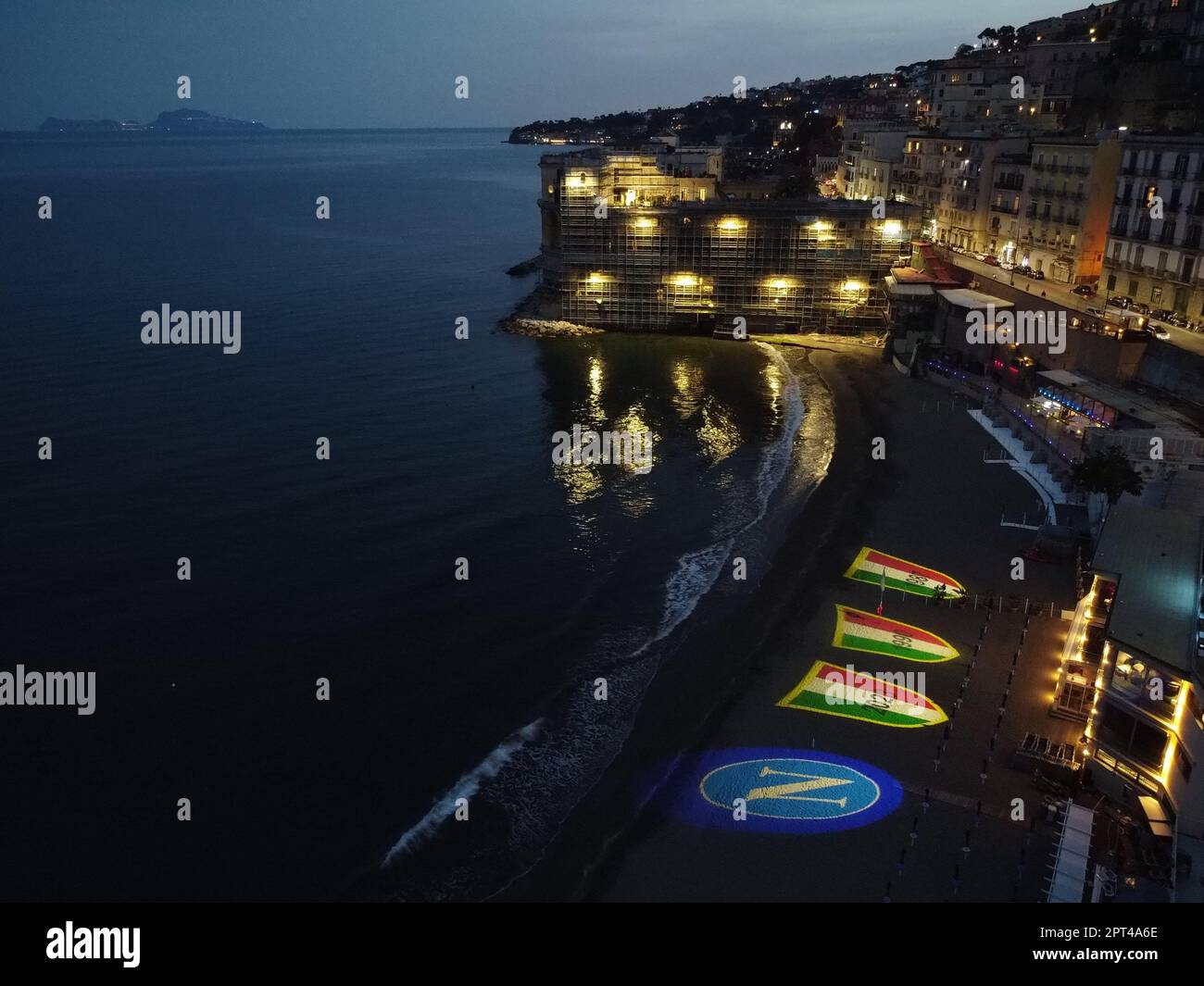 Naples, Italy. 27th Apr, 2023. Special lighting effects to celebrate ...