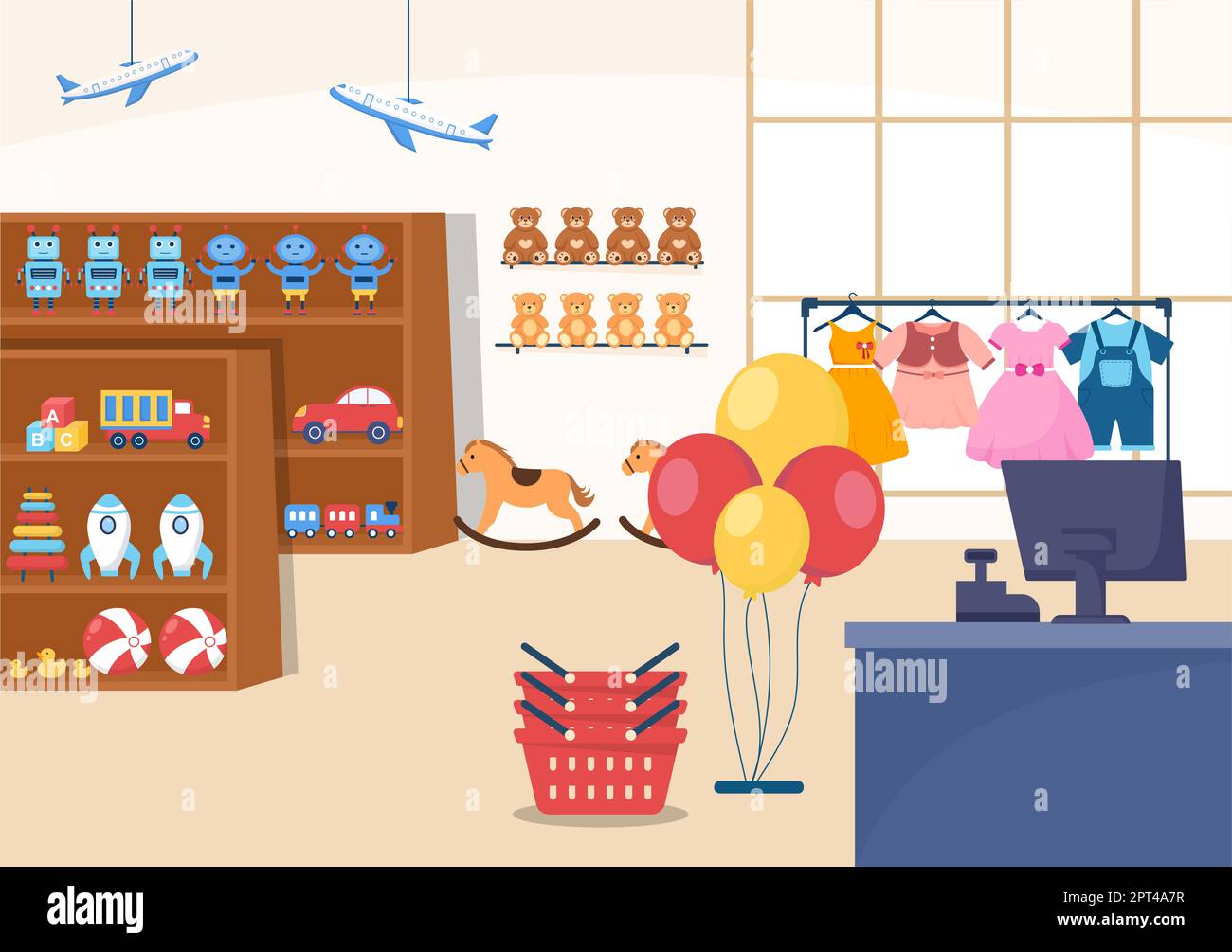 Kids Shop Building Template Hand Drawn Cartoon Flat Style Illustration ...