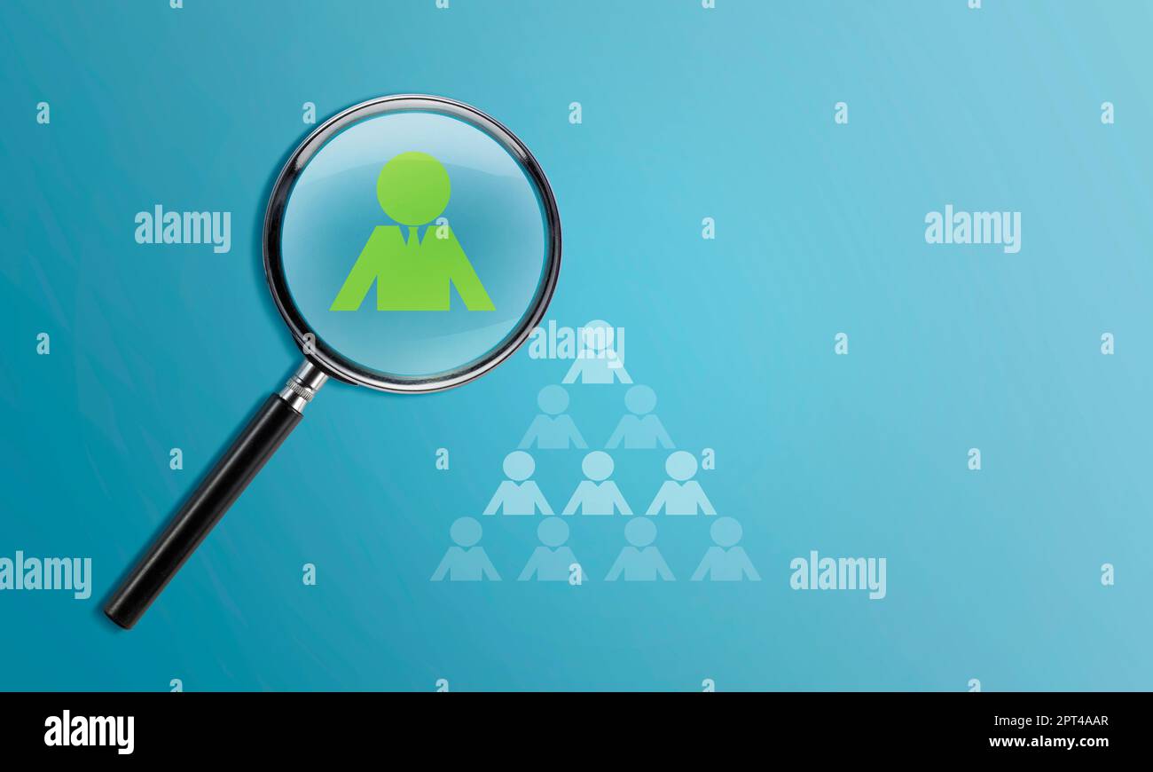 HRM or Human Resource Management, Magnifier glass focus to manager icon ...
