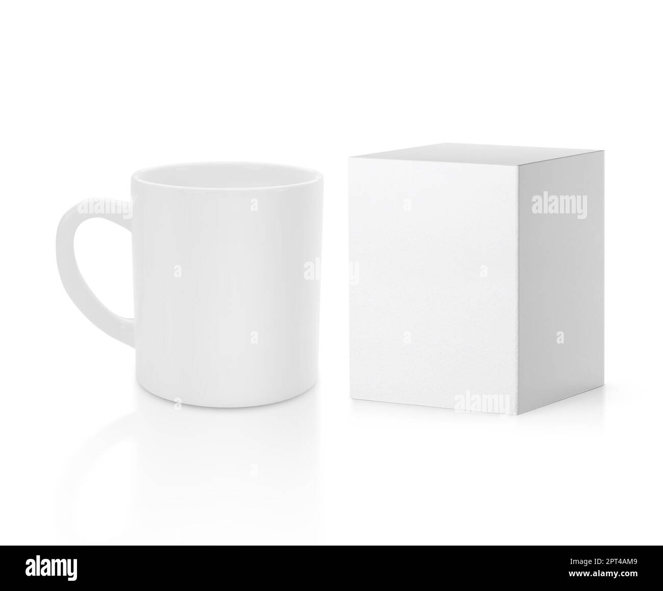 Coffee cup and blank packaging white cardboard box on white background ...