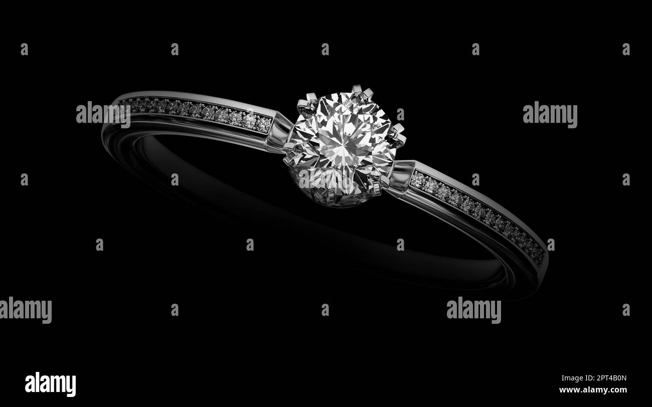 Diamond ring isolated on black background. 3d render Stock Photo - Alamy