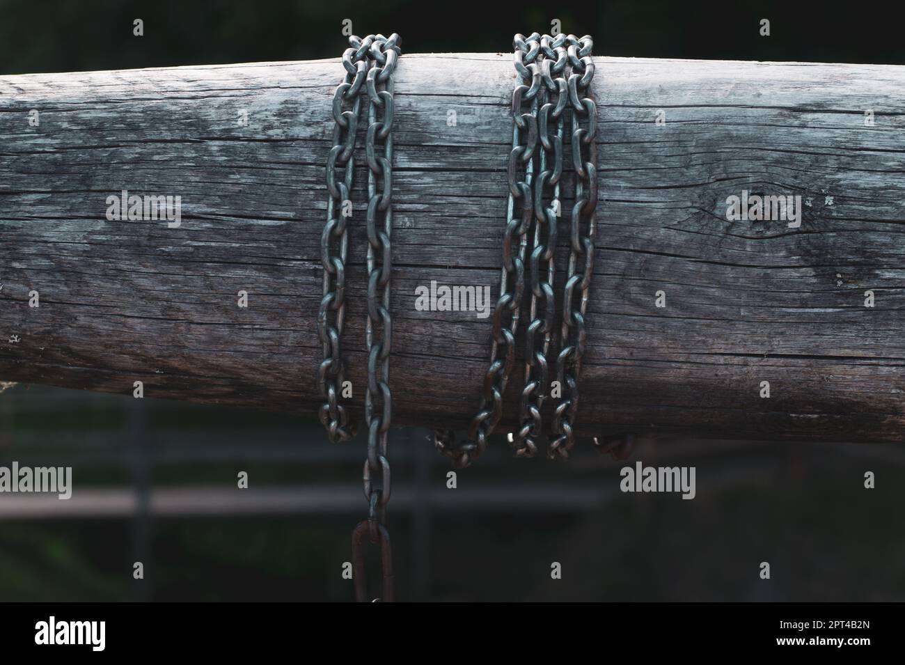 Detail of wooden winch with chain. part of mechanism of water from the ...